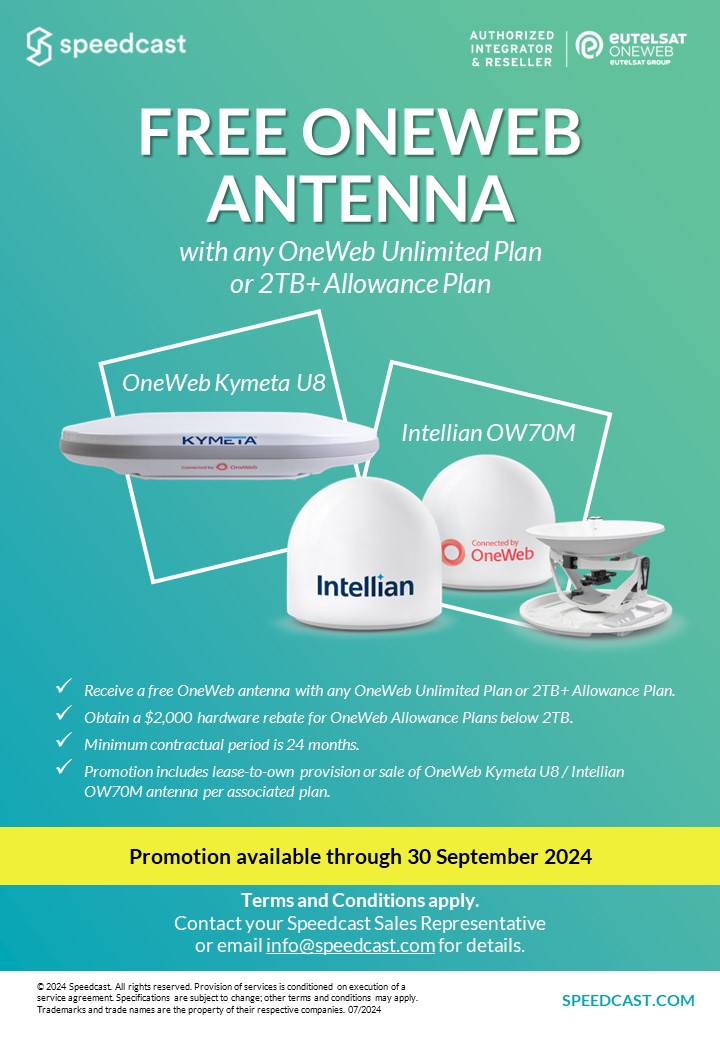 OneWeb Maritime Promotion: FREE Terminal with any 2 TB+ Plan