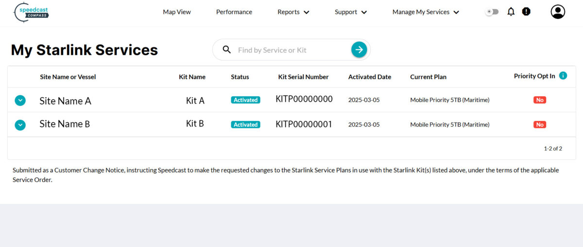 Starlink Statistics and Compass Portal | Speedcast